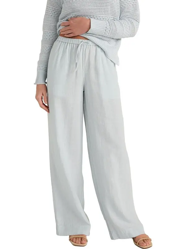 HAVEN WELL WITHIN Linen Wide Leg Drawstring Pants - Ice Blue