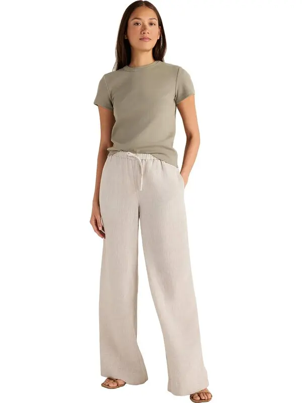 HAVEN WELL WITHIN Linen Wide Leg Drawstring Pants - Oatmeal Cross Dye