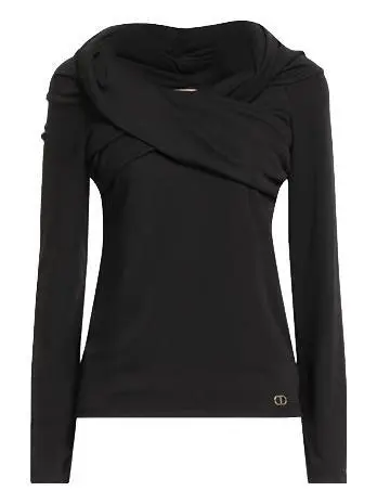 TWINSET Long Sleeve Gathered Crepe Top - Black