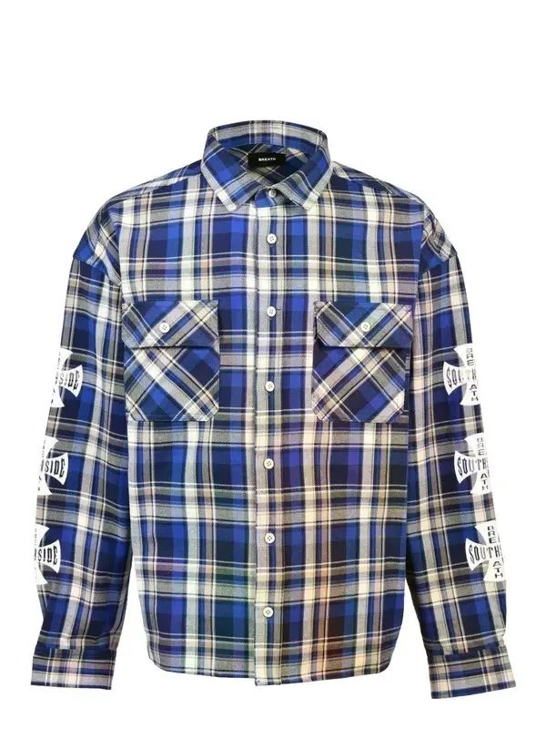 BREATH Check-print Logo-print Shirt - Blue