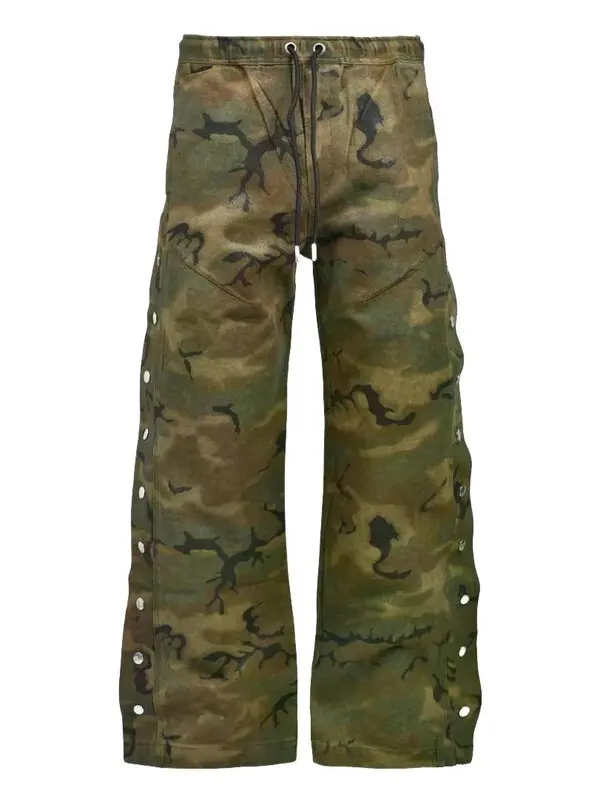 BREATH Camouflage Print Press-stud Wide-leg Trousers - Green