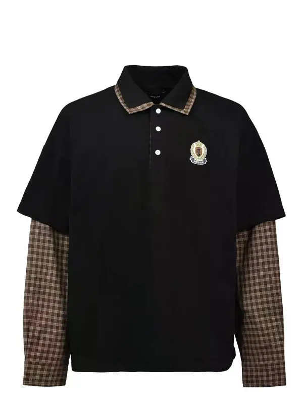 BREATH Layered-sleeve Check-trim Polo Shirt - Black