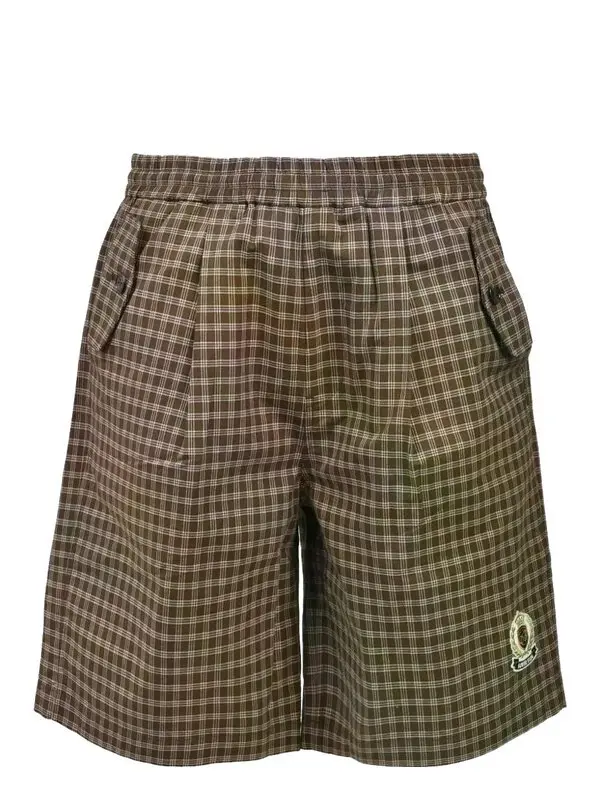 BREATH Check-print Pleated Shorts - Brown