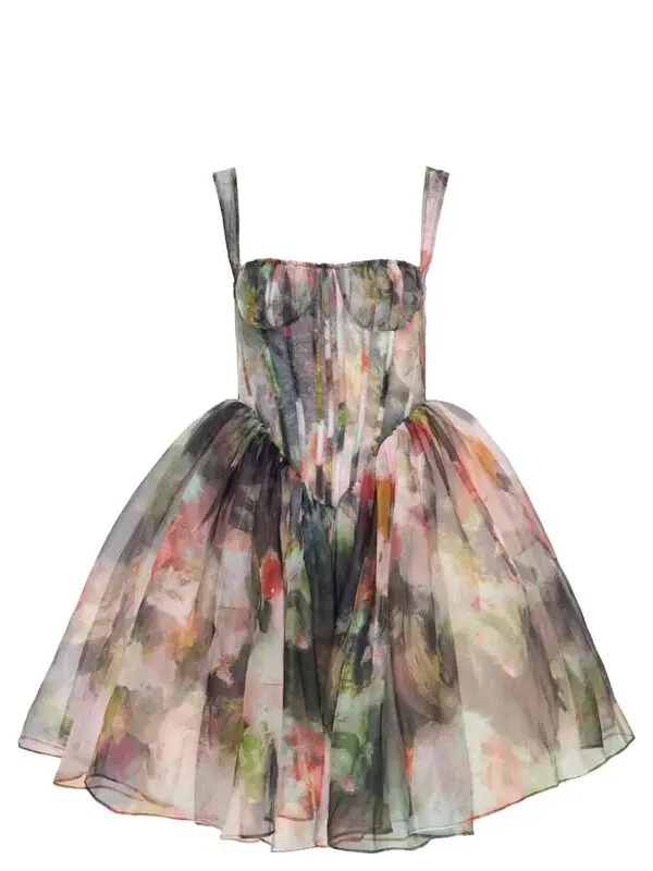 CAROLINE HU Floral Print Silk Dress - Pink