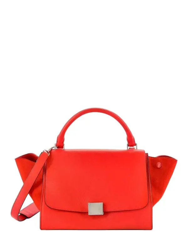 Celine Trapeze Bag Leather Small Satchel - Red