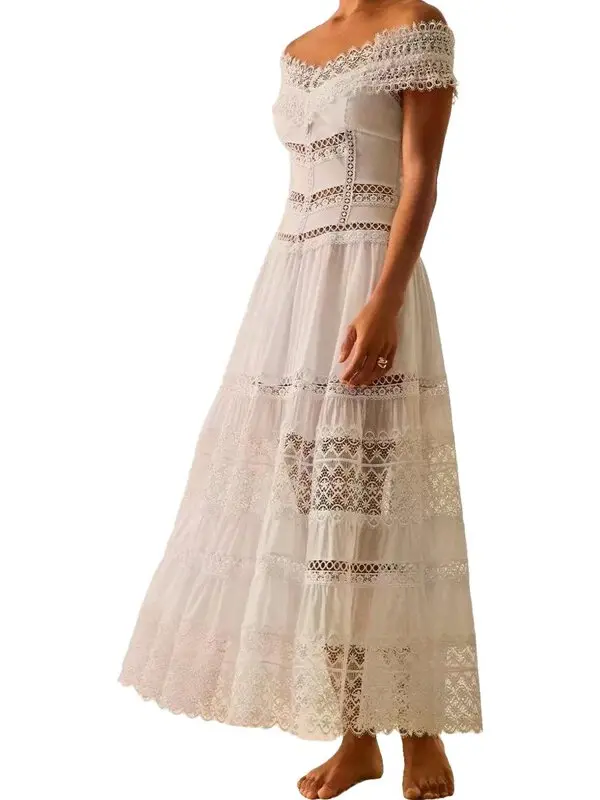 Charo Ruiz Ibiza Amaira Lace-panelled Tiered Midi Dress - White