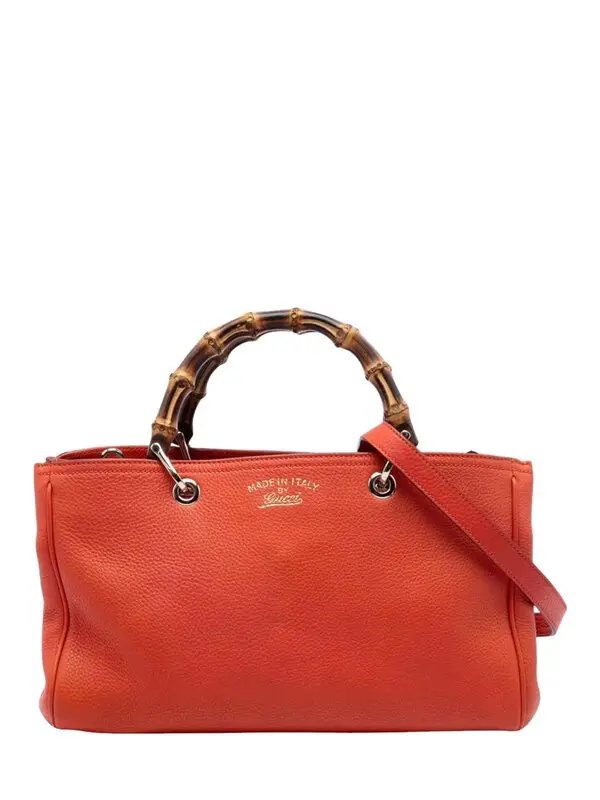 Gucci 2016-2026 Medium Calfskin Bamboo Shopper Satchel - Orange