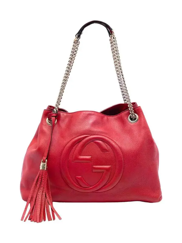 Gucci Soho Chain Tote Bag In Calfskin - Red