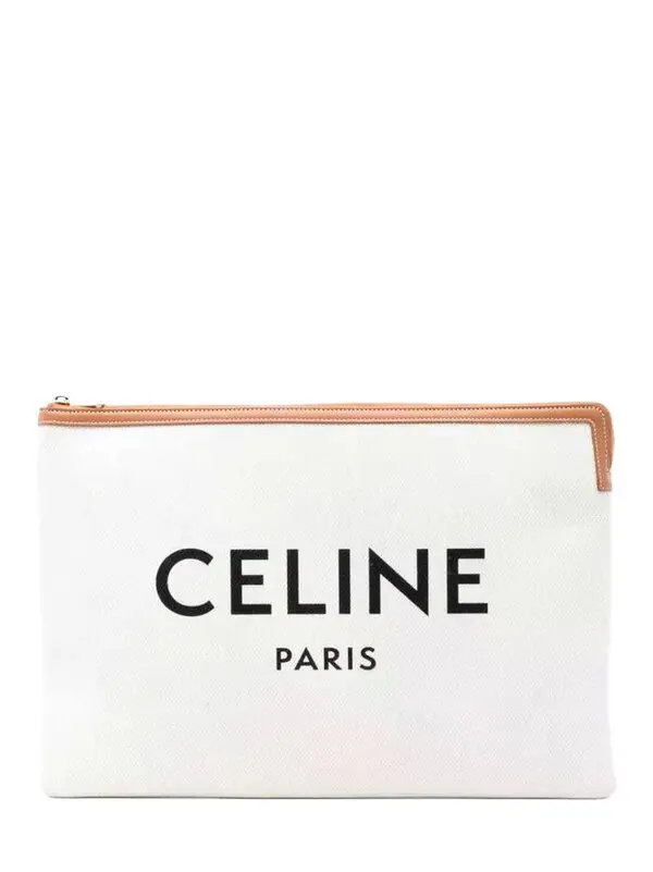 Celine Large Canvas Logo Clutch Bag - White