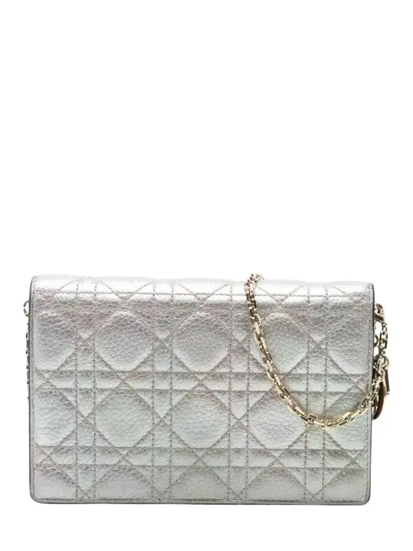 Dior 2017 Metallic Lambskin Cannage Lady Wallet On Chain Crossbody Bag - Silver