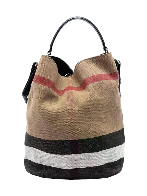 Burberry Mega Check Canvas Ashby Bucket Bag Satchel - Brown