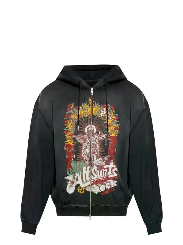 ALLSAINTS Roque Graphic-print Zip-up Hoodie - Black