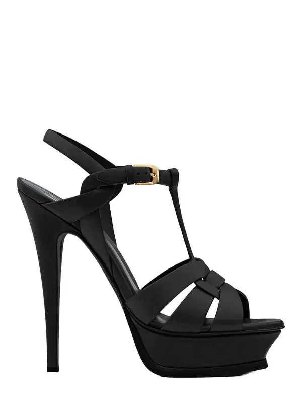 Saint Laurent Tribute Platform Stiletto Sandals In Smooth Leather - Black