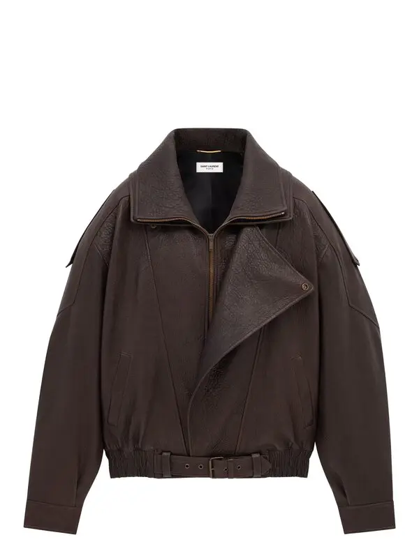 Saint Laurent Oversized Lambskin Bomber Jacket - Brun