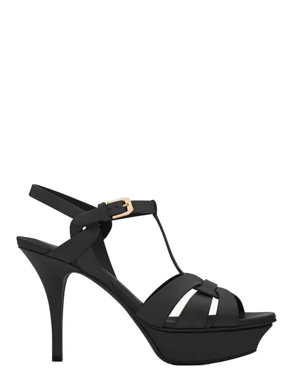 Saint Laurent Tribute Platform Sandals In Smooth Leather - Black
