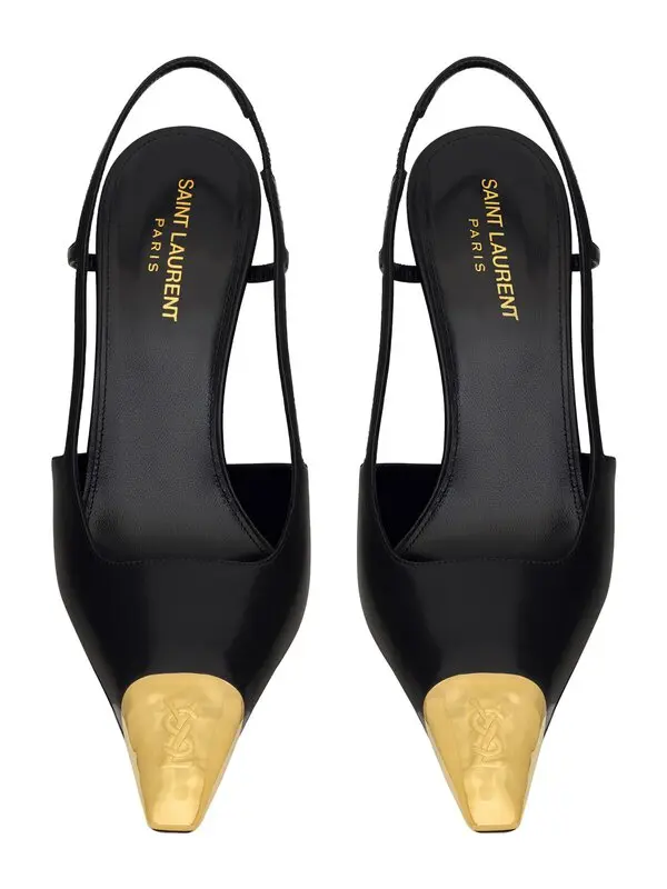 Saint Laurent Jeanne Slingback Pumps In Smooth Leather - Black And Gold