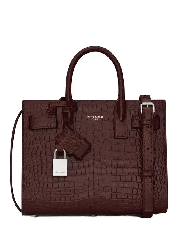 Saint Laurent Sac De Jour Nano Crocodile-embossed Leather Bag - Rouge Legion