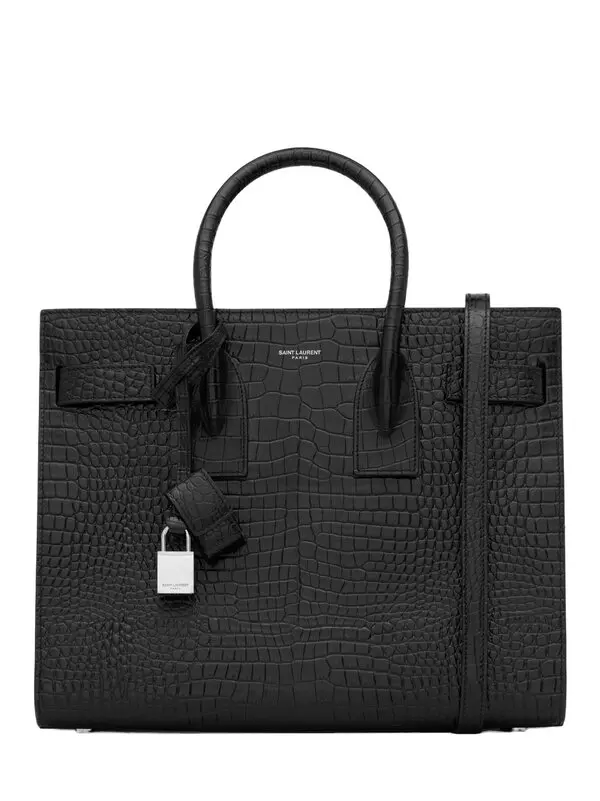 Saint Laurent Sac De Jour In Crocodile-embossed Leather - Black