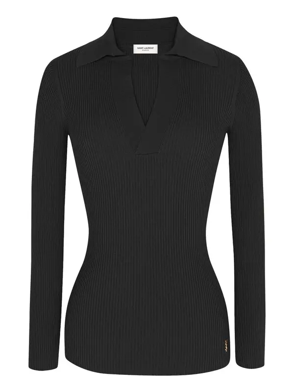 Saint Laurent Ribbed Knit V-neck Top - Noir