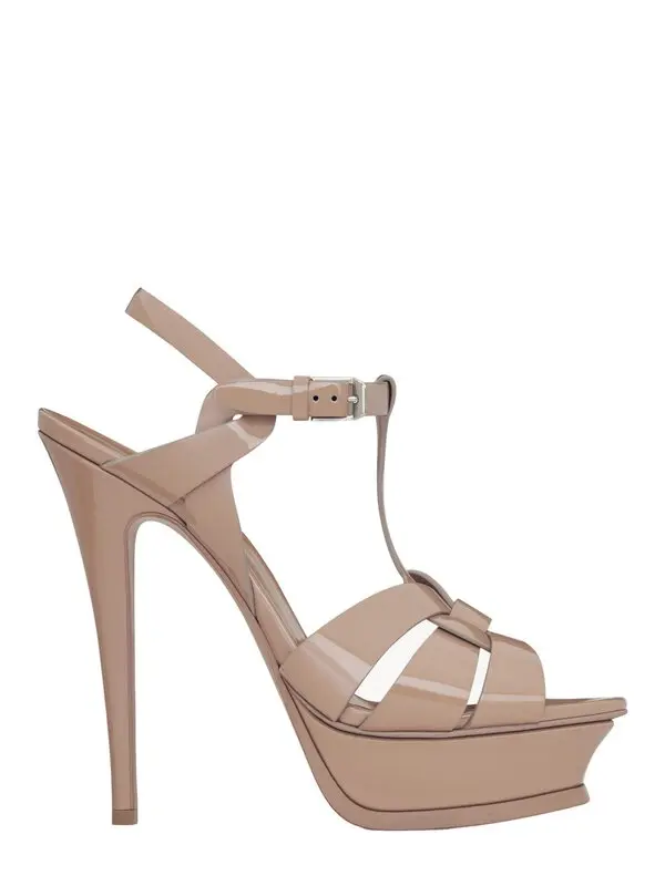 Saint Laurent Tribute Platform Sandals In Patent Leather - Dark Pink
