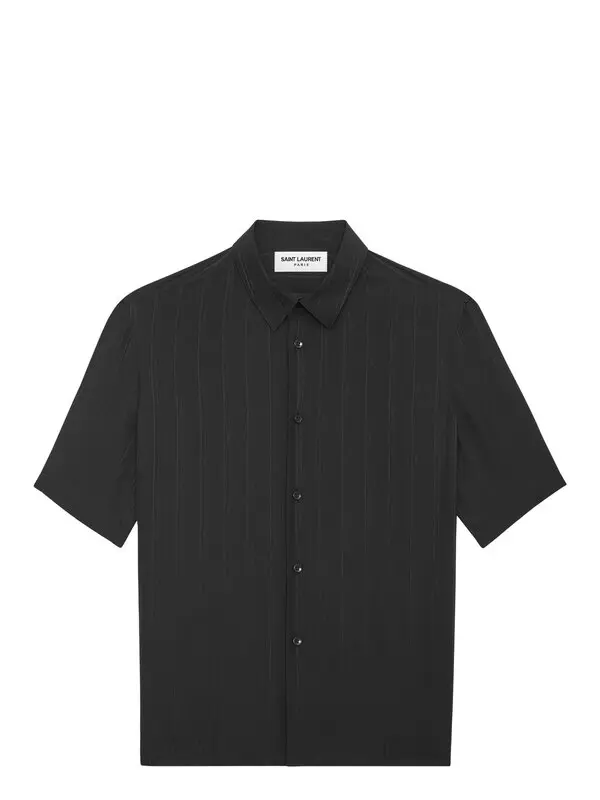 Saint Laurent Shirt In Matte And Shiny Cassandre Striped Silk - Black
