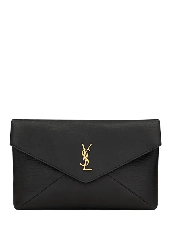 Saint Laurent Cassandre Large Envelope Pouch In Lambskin - Black