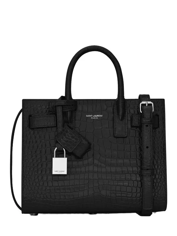 Saint Laurent Sac De Jour Nano Bag In Crocodile-embossed Leather - Black