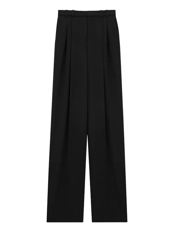 Saint Laurent Wide-leg Grain De Poudre Wool Pants - Black