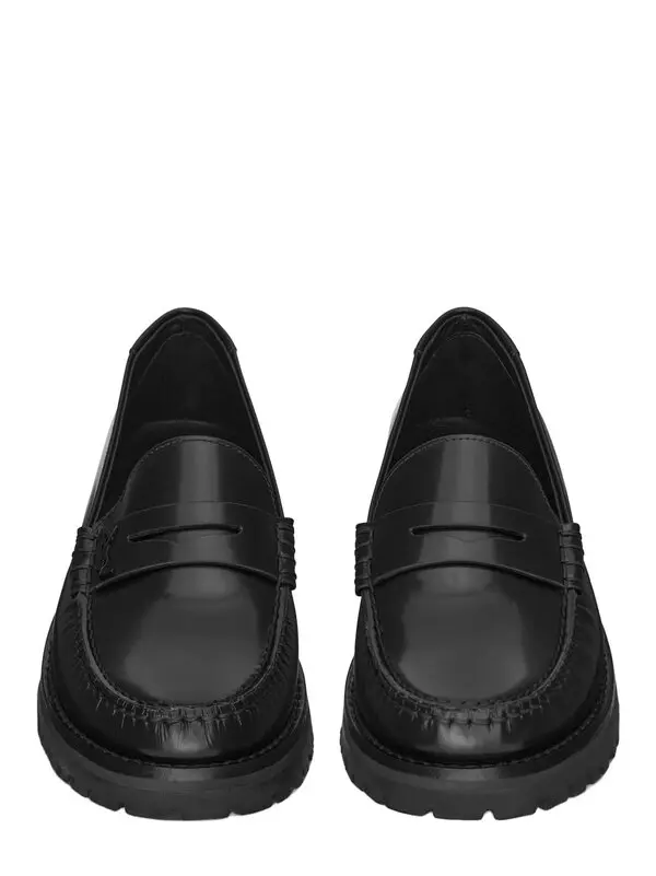 Saint Laurent Le Loafer Chunky Penny Slippers In Glazed Leather - Black