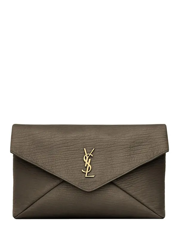 Saint Laurent Cassandre Large Envelope Pouch In Lambskin - Light Musk