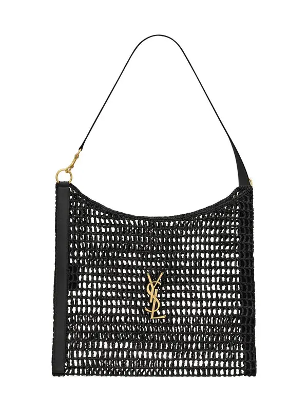 Saint Laurent Oxalis Raffia Macram Shoulder Bag - Black
