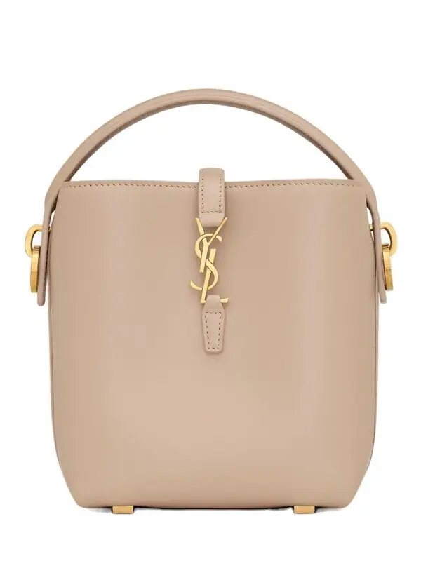 Saint Laurent Le 37 Mini Bucket Bag In Shiny Leather - Dark Beige