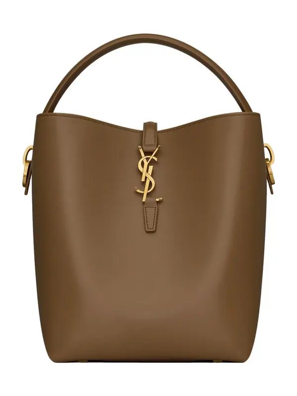 Saint Laurent Le 37 Bucket Bag In Shiny Leather - Dark Cork