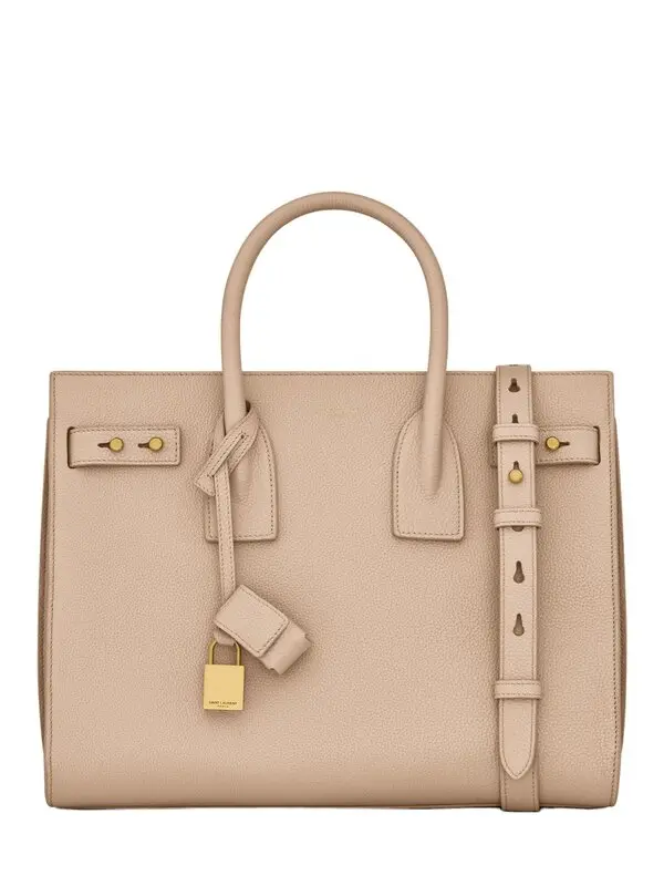 Saint Laurent Sac De Jour In Supple Grained Leather - Dark Beige