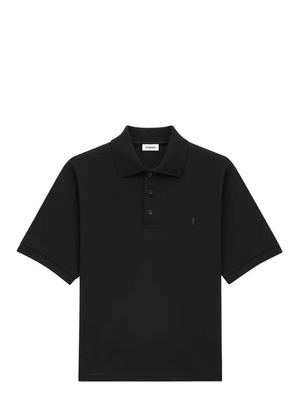 Saint Laurent Cassandre Polo Shirt In Piqu - Black