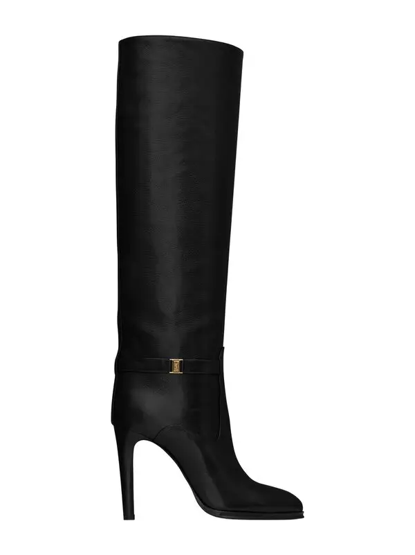Saint Laurent Diane Boots In Grained Leather - Black