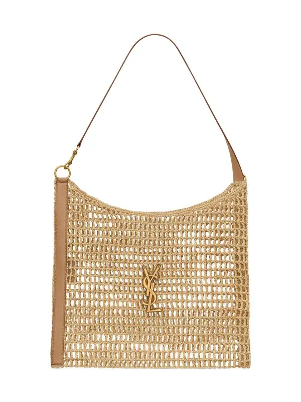 Saint Laurent Oxalis Raffia Shoulder Bag - Naturel And Vintage Brown Gold