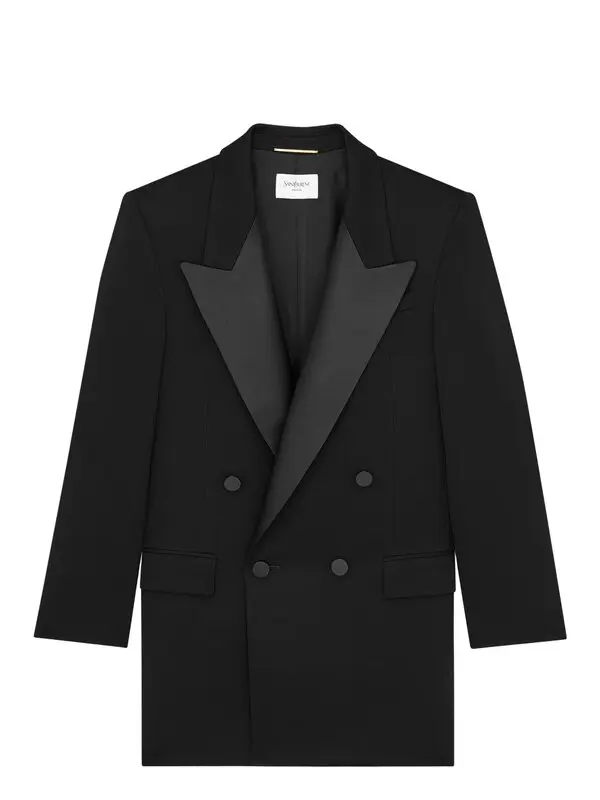 Saint Laurent Grain De Poudre Tuxedo Dress - Noir