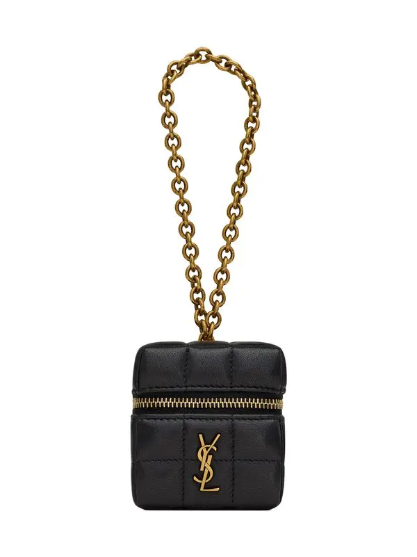 Saint Laurent Cassandre Matelassé Carré Mini Cube On Chain In Lambskin - Black