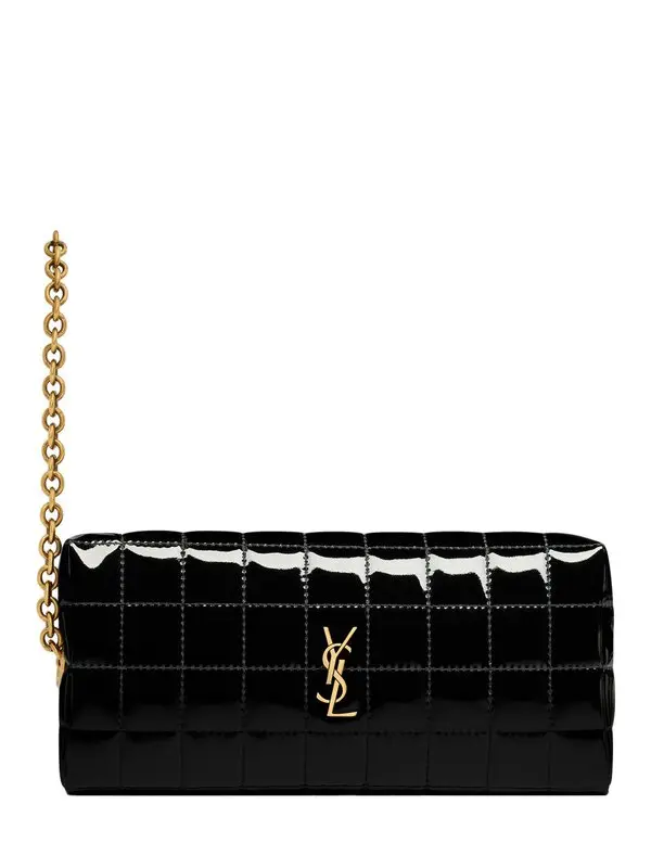 Saint Laurent Cassandre Matelassé Carré Pouch On Chain - Black