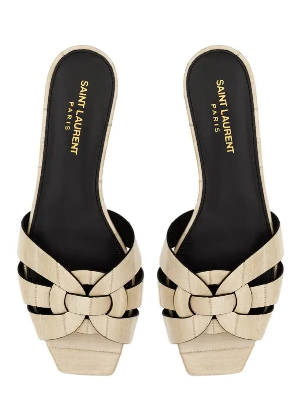 Saint Laurent Tribute Mules In Eel - Ivory