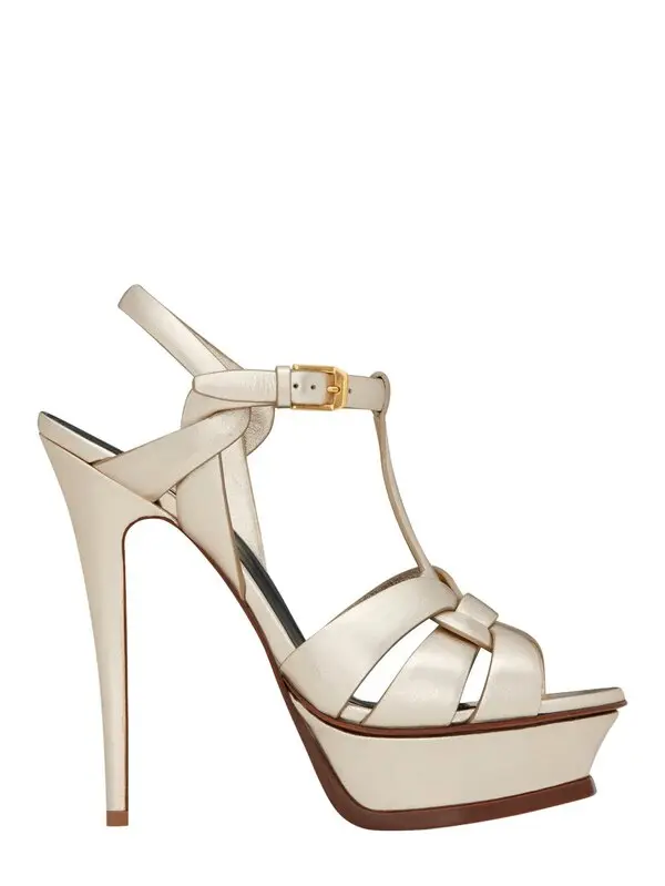 Saint Laurent Tribute Sandals In Metallic Leather - Pale Gold