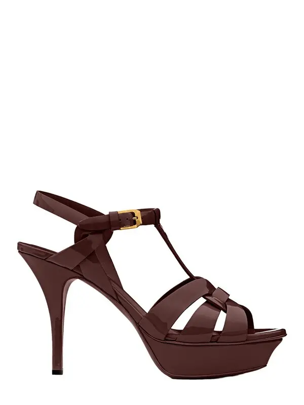 Saint Laurent Tribute Platform Sandals In Patent Leather - Burgundy
