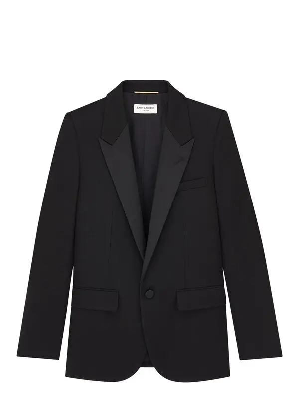 Saint Laurent Single-breasted Tuxedo Jacket In Grain De Poudre - Black