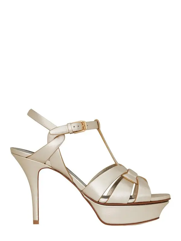 Saint Laurent Tribute Sandals In Metallic Leather - Pale Gold