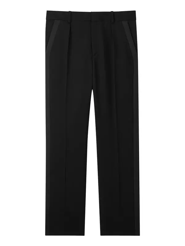 Saint Laurent Mid-rise Tuxedo Pants In Grain De Poudre - Black