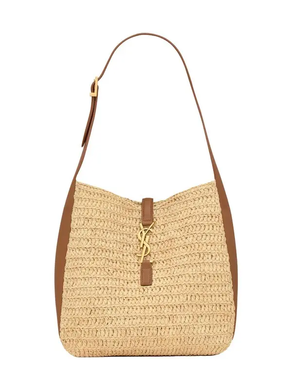Saint Laurent Le 5 À 7 Small Raffia And Leather Shoulder Bag - Pale Brown And Brick