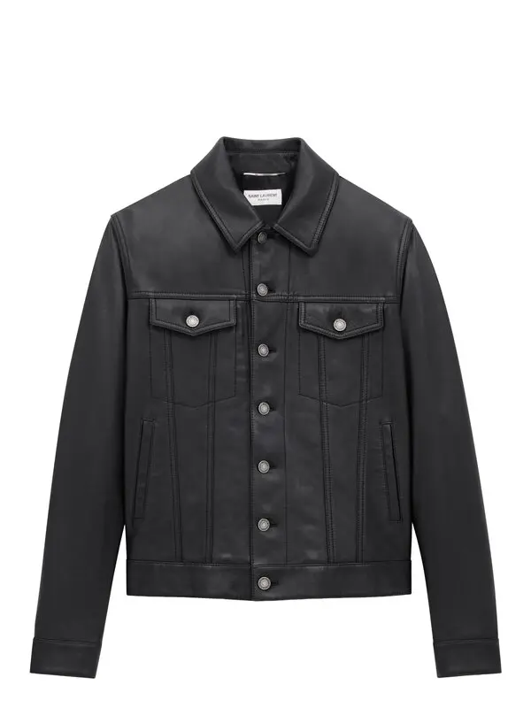 Saint Laurent Lambskin Leather Trucker Jacket - Black
