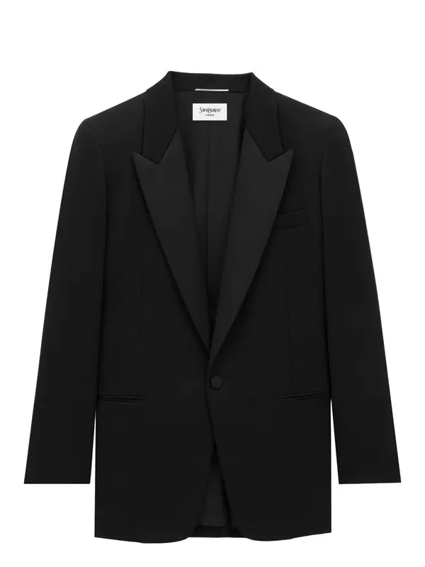 Saint Laurent Single-breasted Tuxedo Jacket In Grain De Poudre - Noir