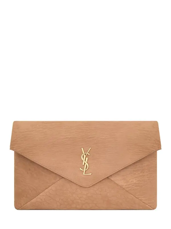 Saint Laurent Cassandre Large Envelope Pouch In Nubuck - Honey Caramel